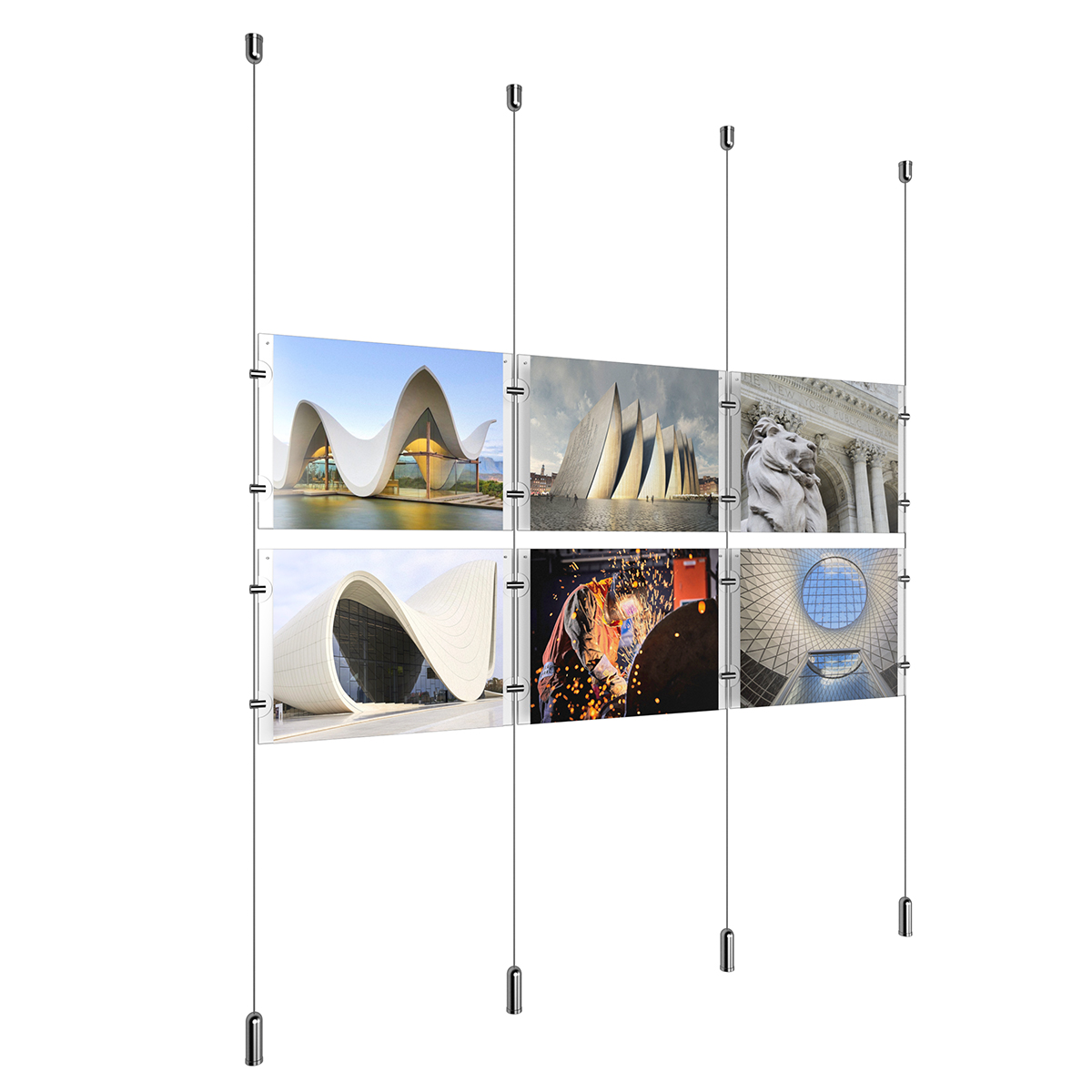 (6) 11" Width x 8-1/2" Height Clear Acrylic Frame & (4) Wall-to-Wall Aluminum Chrome Polished ...